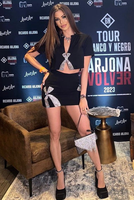 Jessica Bara Caleb Crystal Bow Mini Skirt As Seen On Carolina Delgado ...