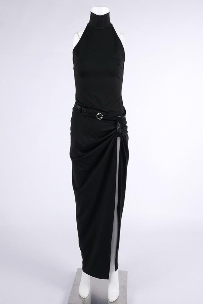 Jessica Bara Javie High Neck Halter Belted Slit Maxi Dress – JESSICA BARA